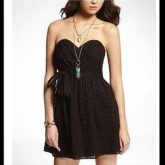 Express | Dresses | Express Black Eyelet Lace Sweetheart Strapless ...